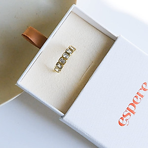 espere Emerald Cut Bezel Set CZ Halfway Eternity Band | 7 Stone Wedding Anniversary Band Bridal Set (4mm) Size 7