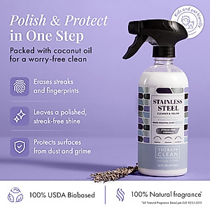 Therapy Stainless Steel Cleaner Kit - Plant-Based, Solvent-Free, Natural Essential Oils - Removes Fingerprints, Water Marks, Residue and Grease from Appliances (Single)