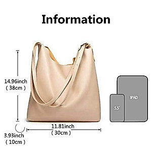 Women Fashion One Shoulder Bag Soft Pu Leather Hobo bag Set 2pcs Wallets (Apricot)