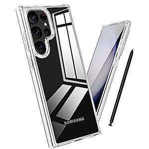 EJGNA for Samsung Galaxy S23 Ultra Phone Case, [20X Anti-yellowing] [Military-grade Drop Protection] for Galaxy S23 Ultra Case with S Pen Holder 5G 6.8", Hard PC Back+Flexible TPU Frame, Diamond Clear