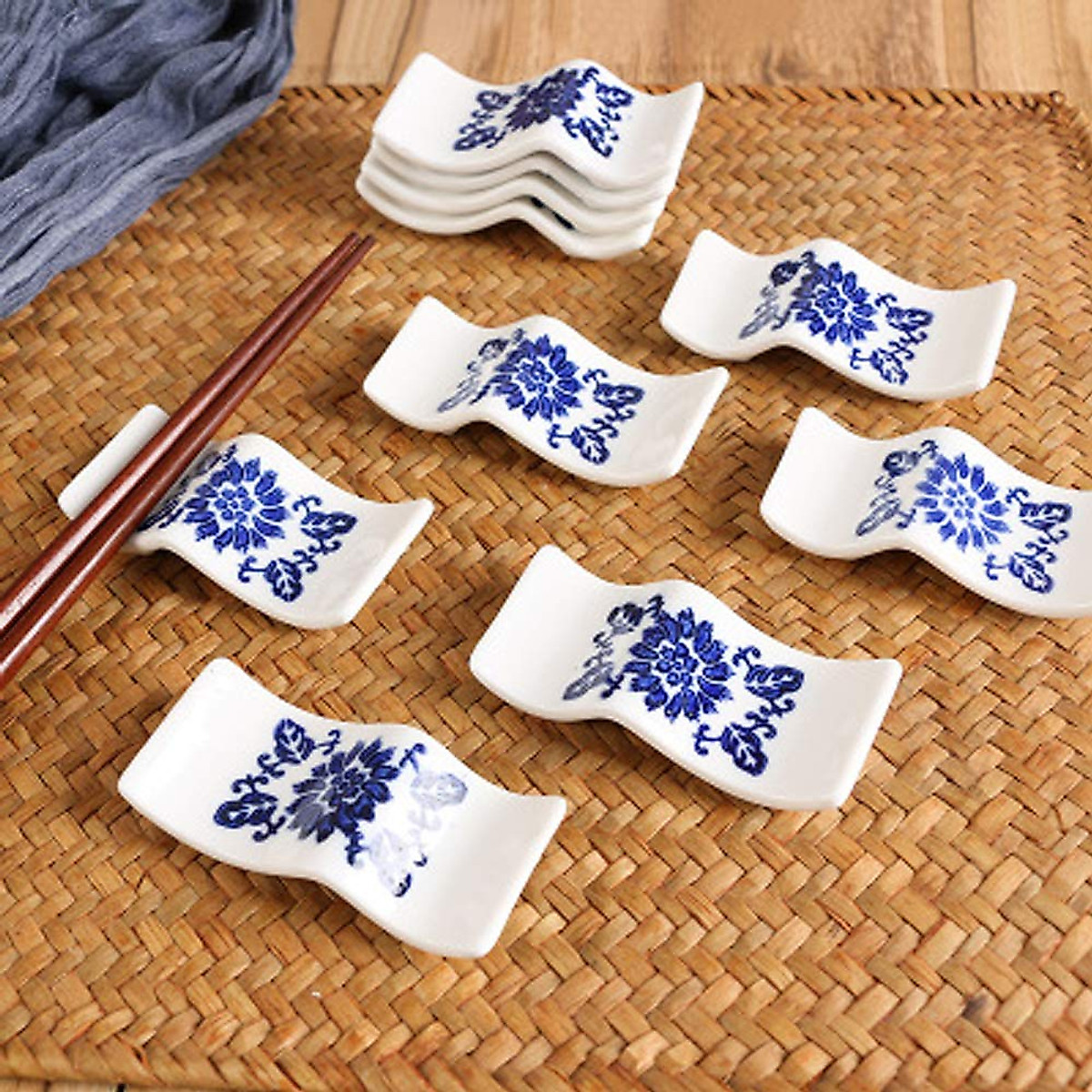 Woonsoon Ceramic Chopsticks Rest Rack Set of 8,Chinese Style Dinner Spoon Stand Knife Fork Holder Chopsticks Stand