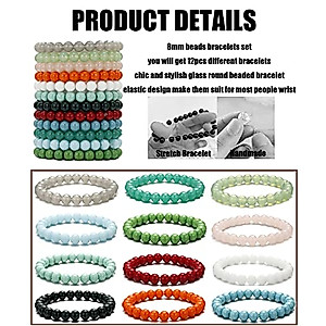 BOMAIL 12Pcs 8mm Beaded Stretch Bracelet Handmade Round Glass Bracelet for Women Multicolor Matte Beads Elastic Bracelet Gifts