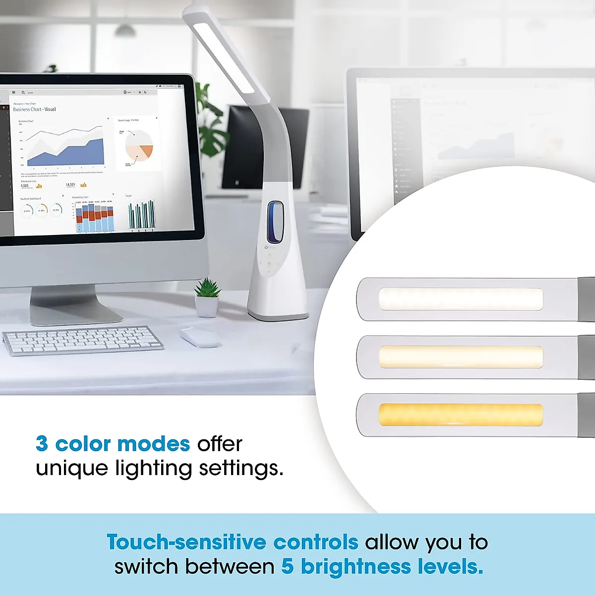 OttLite Cool Breeze LED Lamp with Bladeless Fan - 3 Speed Options & 5 Brightness Settings with Energy Efficient Natural Daylight LEDs - Desktop, Table or Nightstand Lamp for Studying or Reading