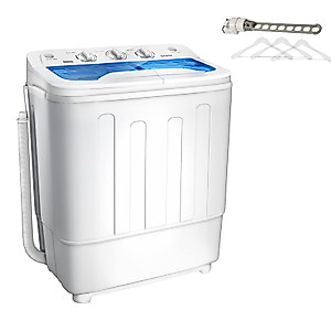 Erivess Portable Twin Tub 18lbs Washing Machine with Drying Rack, 11lbs Washer Mini Compact Laundry Machine with 7lbs Spinner, Semi-automatic Washer Combo for Dorms, Apartments
