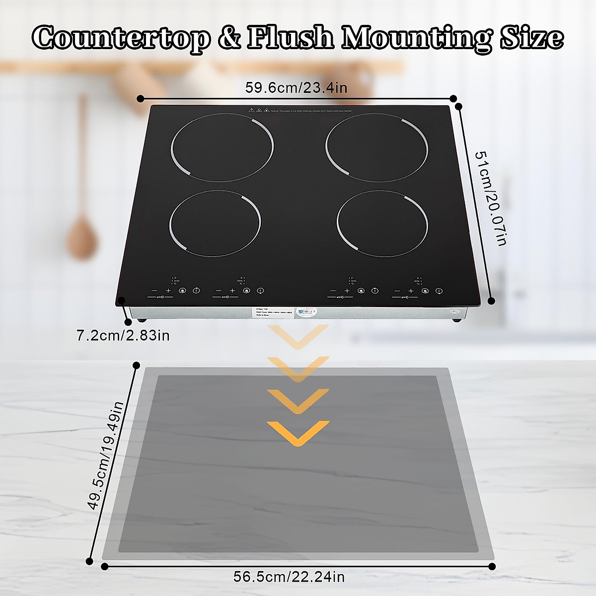 3000W 110V Cooktop Portable 4 Burners Electric Built-in Cooktop Sensor Touch Control Countertop Electric Hot Plate with Kid Safety Lock and 2H Timer, 9 Heating Level, no plug