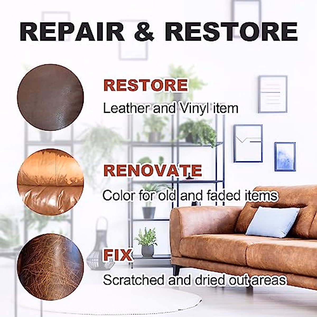 STARTSO WORLD Leather Restoration Kit | Includes Leather Recoloring Balm, Leather Cleaner, Protection Cream| Restores & Repairs (Dark Brown)