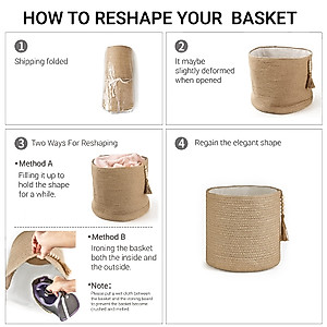 Mkono Storage Baskets Set of 3 Small Woven Cubes Bins Basket Organizer Decorative Wooden Beads Tassel 11" Jute Rope Shelf Baskets Home Decor for Living Room Closet Organizing Nursery Bedroom