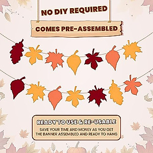 KatchOn, Felt Leaf Garland for Thanksgiving Decorations - 10 Feet, No DIY | Felt Fall Garland for Fall Decorations for Home | Fall Leaf Banner Garland, Felt Leaves Garland | Thanksgiving Banner