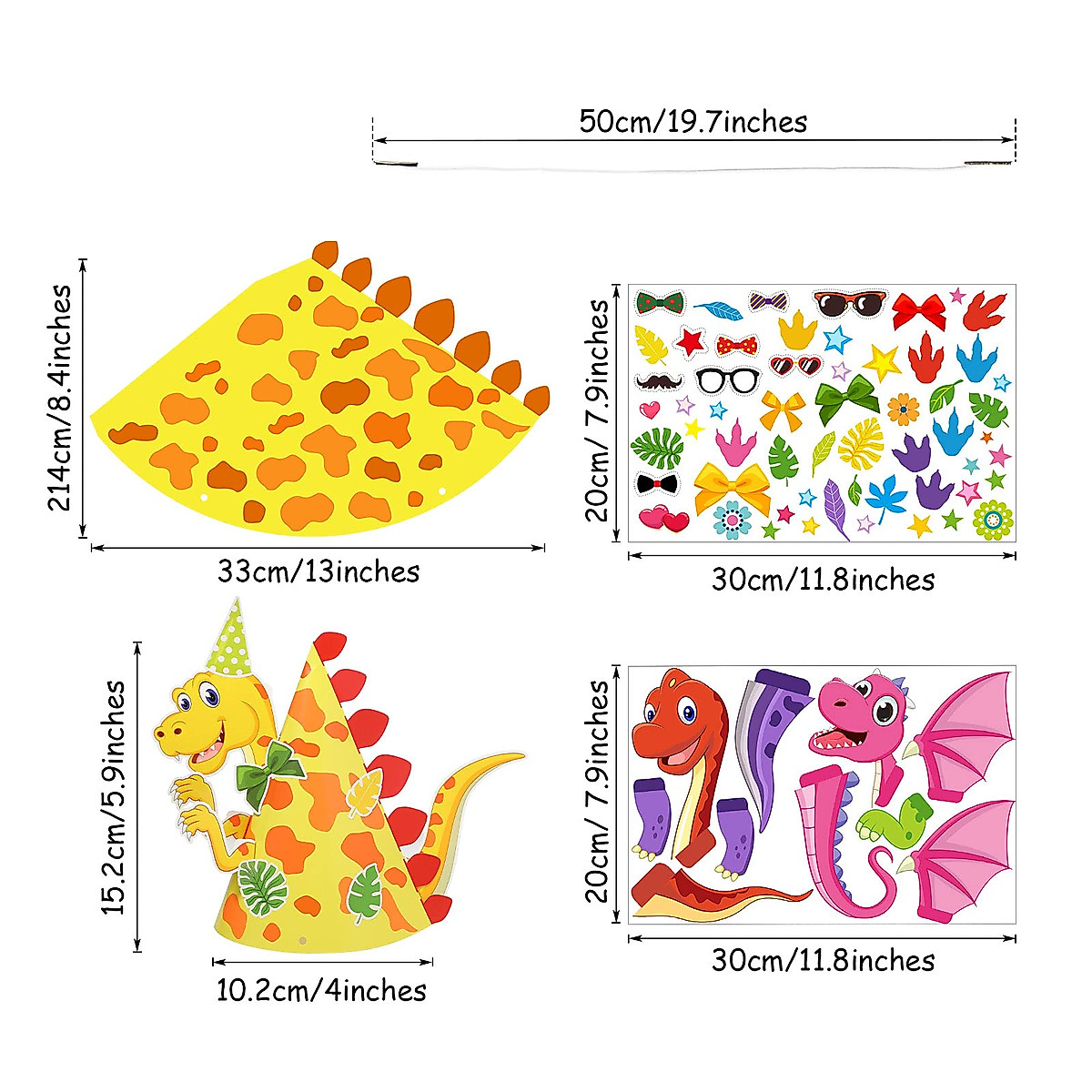 Outus 12 Pieces DIY Dinosaur Party Hats Birthday Party Cone Hats Craft Art Kit Make Your Own Dinosaur Paper Hats DIY Art Kit Home Project Group Activity Games for Boys Girls