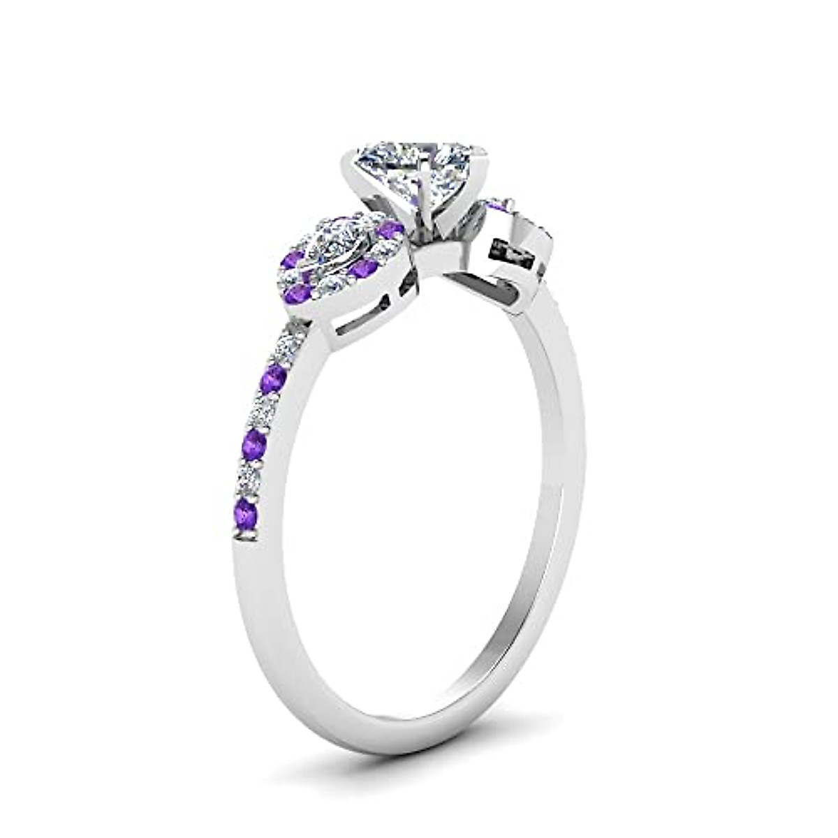 Pear Shaped diamond Side Stone Engagement Rings with White Diamond in 14K White Gold for Women, Bridal, Wedding, Engagement, Anniversary, Birthday, Mother Day Gift