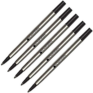 5 Pack, Monteverde Rollerball Refill Compatible with Parker Rollerball Pens, Fine Point (Bulk Packed) (Black)