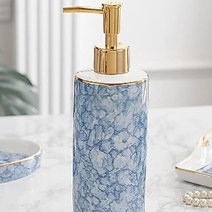 YAYA2021-SHOP Soap Bottles European Style Bathroom Accessories Set Ceramic 6-Pieces Bath Sets Includes Soap Dispenser Toothbrush Holder Tumblers Soap Dish and Tray, Gold Rim Soap Dispenser
