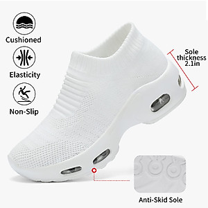 Women Walking Shoes Mesh Sneakers for Women Non Slip Shoes for Women Slip on Sock Sneakers Women Girls Nurse Loafers Light Weight Air Cushion Running Work Shoes White
