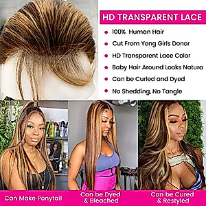 Manhoter Highlight Ombre Lace Front Wigs Human Hair Pre Plucked 18 Inch