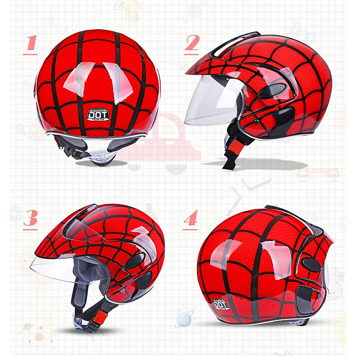 Kids Cool Helmet 4-12 Years Old Boys Girls Motorcycle Half Helmet Retro Go-Kart Jet-Helmet Scooter Cruiser Moped for Youth Personality Children's Helmet Applicable to Summer DOT Approved-A||46-56CM