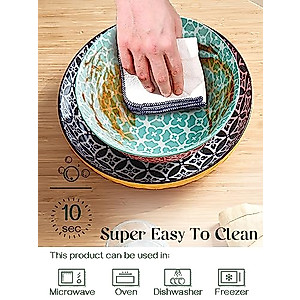 DOWAN Ceramic Plates and Bowls Sets, 12-Piece Dinnerware Sets for Birthday Gifts, Colorful Dish Set for 4, Porcelain Dinner Dessert Plates,and Soup Bowls Set for Home Decor Housewaming Gift