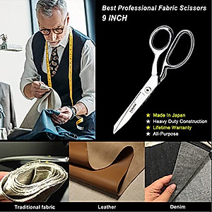 TONMA Sewing Scissors [Made in Japan] 9 Inch Professional Fabric Scissors, Industrial Japanese Solid Stainless Steel Dressmaker Tailor Shears, Ideal for Cutting Fabric Cloth Denim Leather