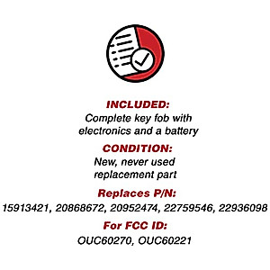 KeylessOption Keyless Entry Remote Control Car Key Fob Replacement for 15913421