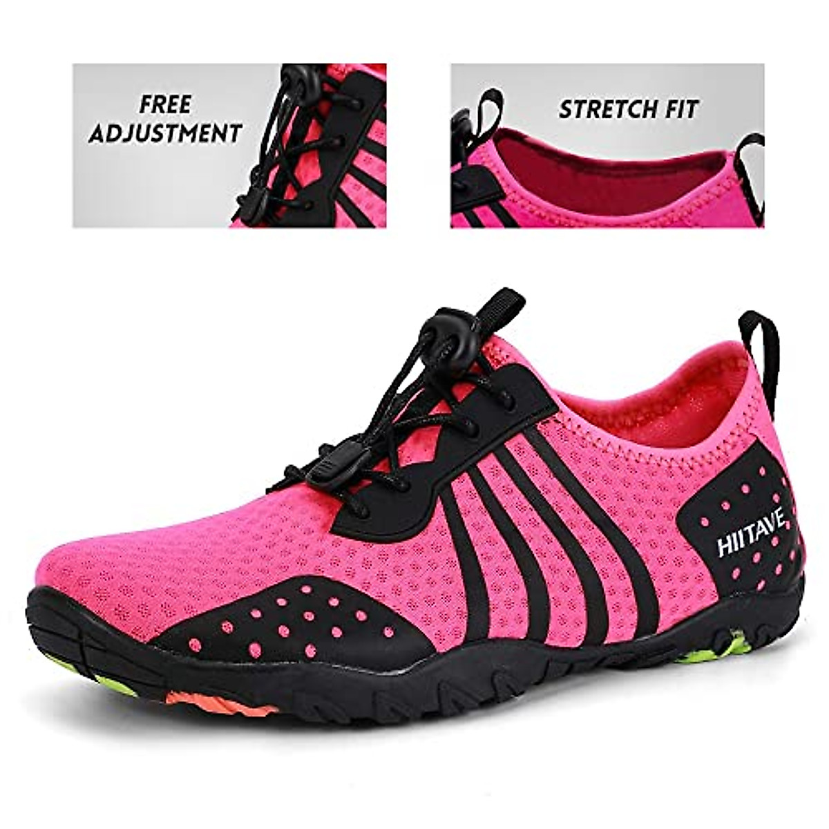 HIITAVE Womens Aqua Beach Water Shoes Quick Dry Barefoot Swim Socks for Surf Pool River Walking Diving Water Sports Fushia W9/M8