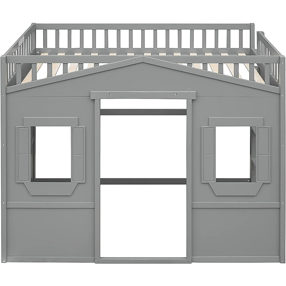 DNYN Full Size House Loft Bed for Kids Bedroom,Solid Wood Bedframe with Ladder & Safety Guardrail,Underneath Play-House Design & No Box Spring Needed,Easy Assembly,77.5" x 57.8" x 65", Gray