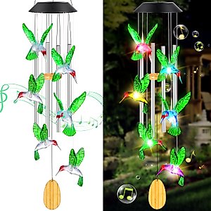 Mothers Day Wind Chimes Gifts for Mom Birthday Gifts for Women Mother‘s Day Gift for Grandma Wife Sister Gift Hummingbird Wind Chimes Solar Lights for Outside Garden Outdoor House Patio Décor