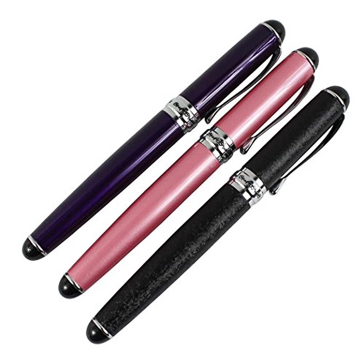 3 PCS Jinhao X750 Fountain Pen Medium 18KGP Nib in 3 Colors(Black, Purple, Pink) with Transparent Pen Pouch