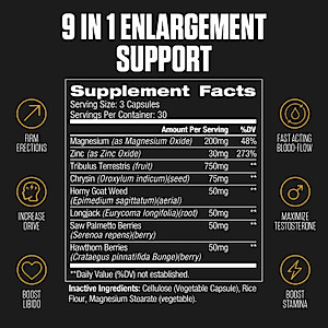 Erection Support for Men Fast Acting + Testosterone Enhancement | #1 Dosed Blood-Flow + Muscle Builder | Gain Muscle, Boost Libido, Firmness & Size | Grow 3-7" with 9 Powerful Ingredients - 90 Pills