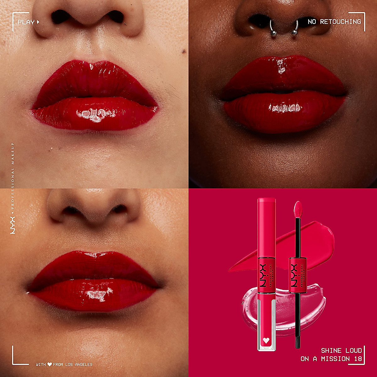 NYX PROFESSIONAL MAKEUP Shine Loud, Long-Lasting Liquid Lipstick with Clear Lip Gloss - On A Mission (Blue Red)