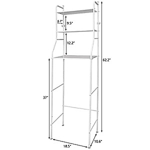 SEMOFO 3 Tier Over Toilet Bathroom Storage Organizer,Bathroom Shelves Rack Over Toilet with Metal Frame Bathroom Storage White Shelf Free Standing Organizer, Easy to Assemble