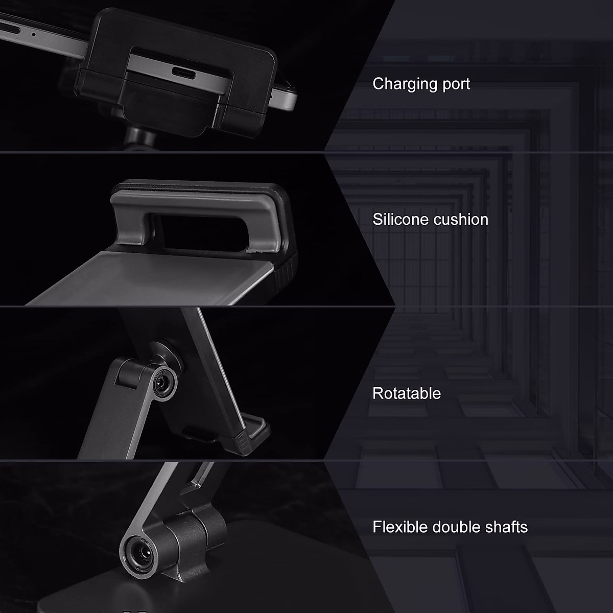 SHUOSUO Tablet Stand Adjustable & Foldable, 360° Swivel Heavy Aluminum Tablet Holder for Desk, Compatible with iPad Pro/Air/Mini, Galaxy Tab, Surface Pro, Kindle Fire (7-13") (Dark Gray)