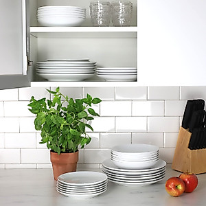 Euro Ceramica Bianco Service for 6 Dinnerware High Gloss Fine Porcelain White Essential, 8" x 4" Soup/Pasta Bowl Set 20oz Capacity for Soup Pasta Rice Cereal