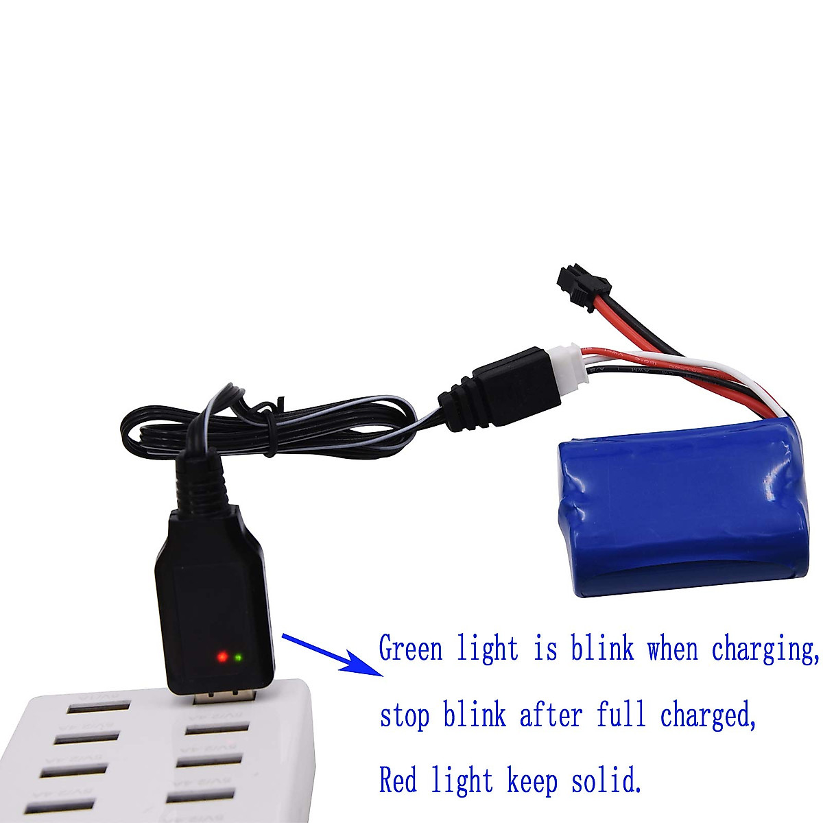 Blomiky 2 Pack 7.4V 1100mAh 8.51Wh Li-ion Rechargeable Battery with SM-2P Plug and 2 Charger Cable fit for H101 H103 RC Boat RC Car Vehicles Toy Force Battery 2