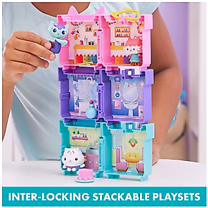 Gabby's Dollhouse, 3 Clip-On Playsets, with Cakey, Baby Box and Mercat Toy Figures and Dollhouse Accessories, Kids Toys for Ages 3 and Up