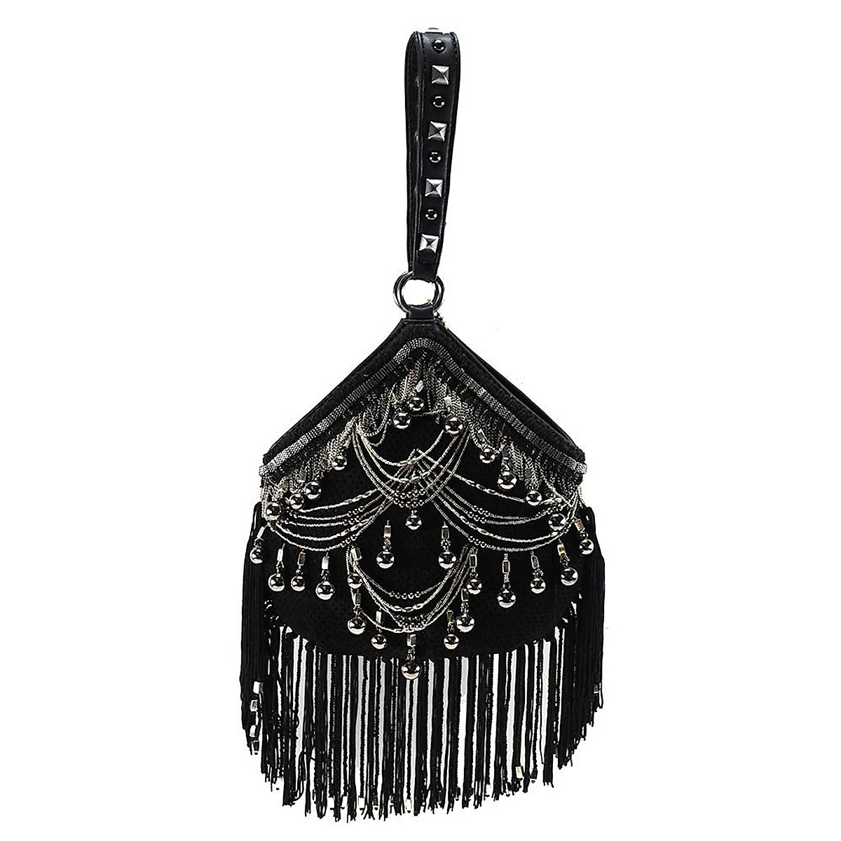 Mary Frances Swag Embellished Leather Wristlet Handbag, Black