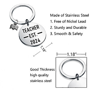 Teacher Est 2024 Keychain Teacher Graduation Gifts New Teacher Gifts Future Teacher Gifts Jewelry Appreciation Gifts (Silver)