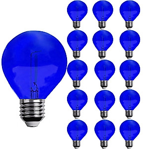 15 Pack G40 Plastic LED Replacement Light Bulbs 1W Shatterproof Blue Color Filament Globe Bulbs E12 Candelabra Base Christmas Round Replacement Bulbs for Outdoor Indoor Patio String Lights(Blue)