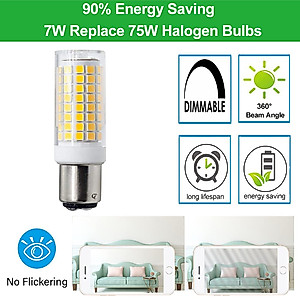 BA15D Led Light Bulbs 120V Dimmable 7W Double Contact Bayonet Base, 75W JD Type T3/T4 Halogen Equivalent, BA15D LED Bulb 3000K Soft Warm White for Sewing Machine Pendants Wall Light