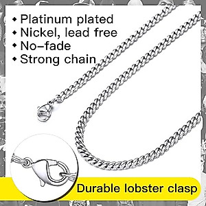 3mm 316L Stainless Steel Miami Cuban Chains Necklaces Hip Hop Punk Jewelry Waterproof Short Curb Cuban Link Chain Necklace for Men & Women 18 inches