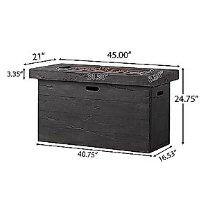 Christopher Knight Home Custer Outdoor Rectangular Fire Pit - 40,000 BTU, Grey