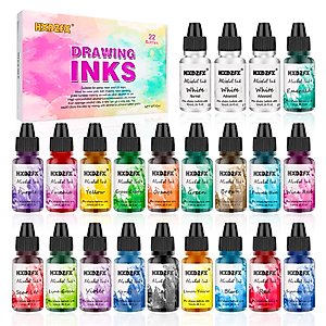 Alcohol Ink Set - 22 Vibrant Colors High Concentrated Drawing Inks, Acid-Free, Fast-Drying and Permanent Based Ink, Epoxy Resin Colour Dye, Alcohol Ink for Resin, Painting, Tumblers, Ceramic