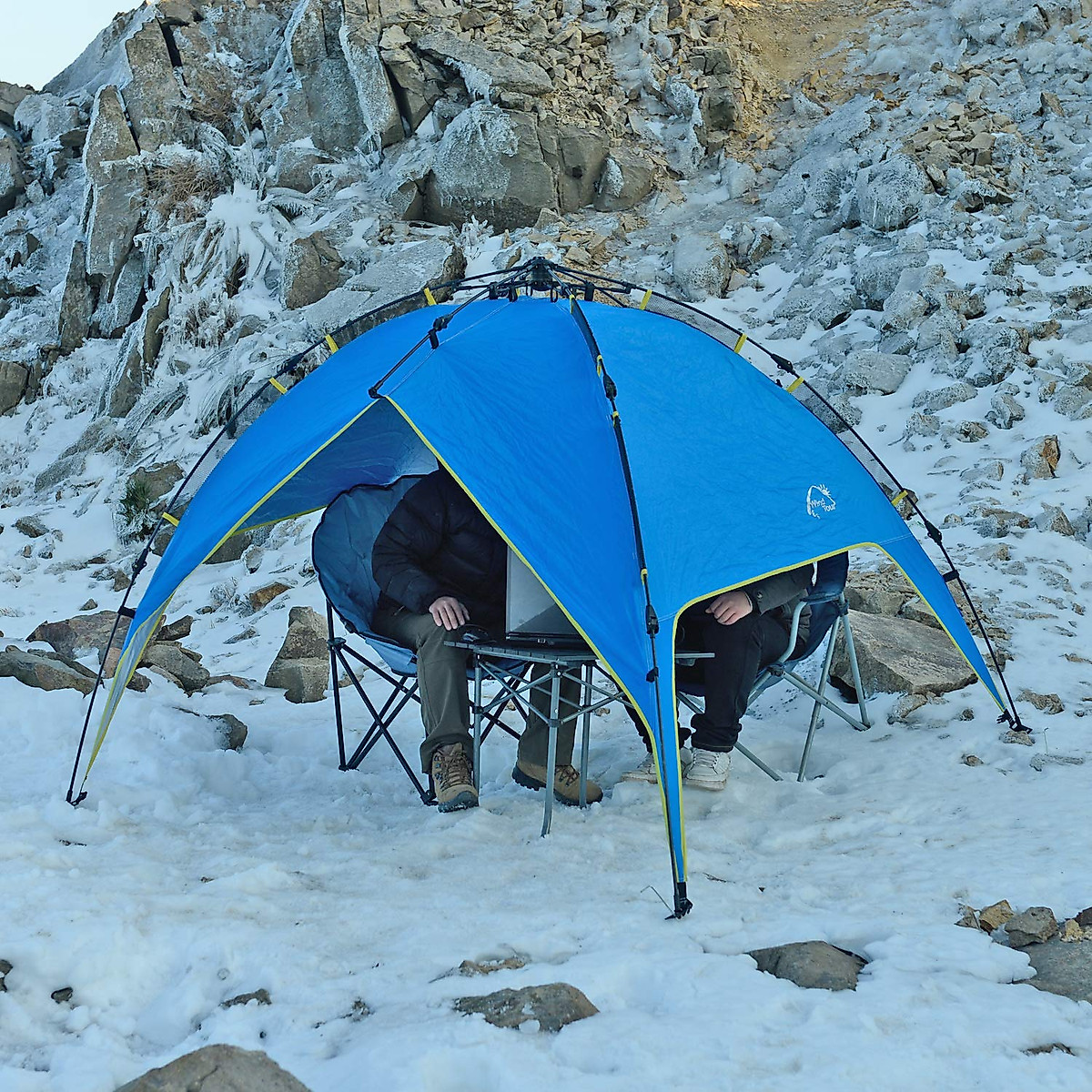 Wind Tour 3-4 Persons Instant Automatic Camping Tent, Waterproof Sun Shelters Backpacking Tents Quick Set up for Traveling, Hiking, Hunting, Fishing (Blue- Without 2 Poles+tarp)