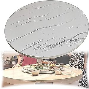 VERDDE Wooden Turntable 30in 40in 50in Large Rotating Lazy Susan Dining Table Serving Tray Wine Red Large Serving Plate ForHomes & Restaurants，360° Swivel，Silent，Smooth (Color : White marble color,
