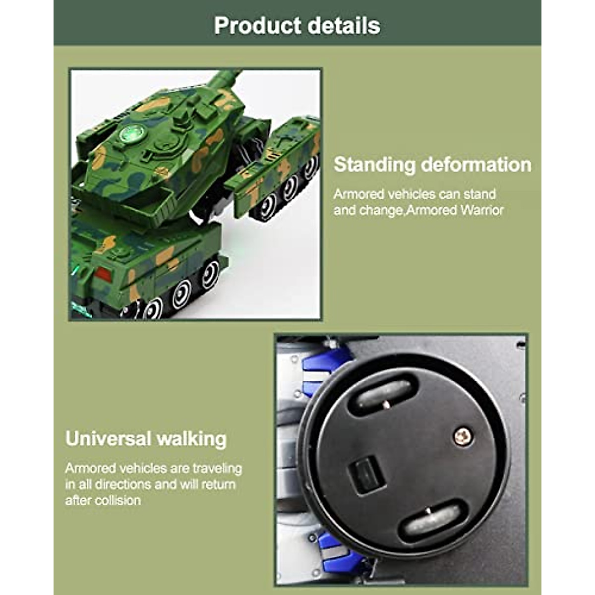 PUOX Electric Transforming Robot Tank, Electric Universal Wheels 360° Rotation, Led Lights Flashing, Realistic Sound, Transforming Robot Gift Toys for Children 4-6 Years Old