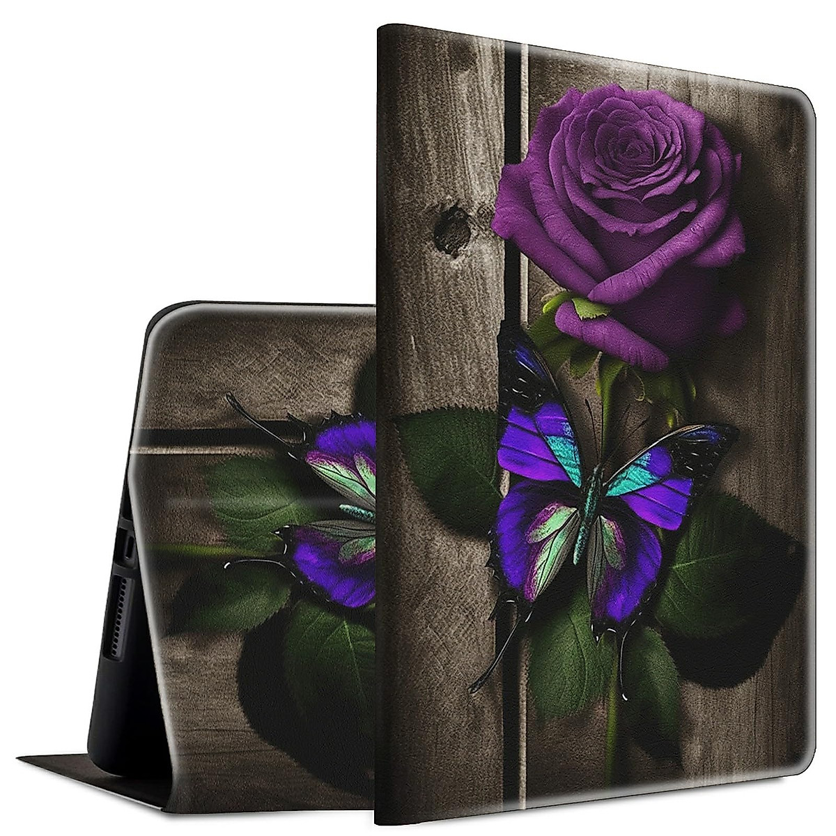 Galaxy Tab A 10.1 2019 Case,SM-T510/T515 Case,Lightweight PU Leather Folio Adjustable Stand with Auto Wake/Sleep Smart Case for Samsung Galaxy Tab A 10.1 Inch 2019 - Purple Rose & Butterfly
