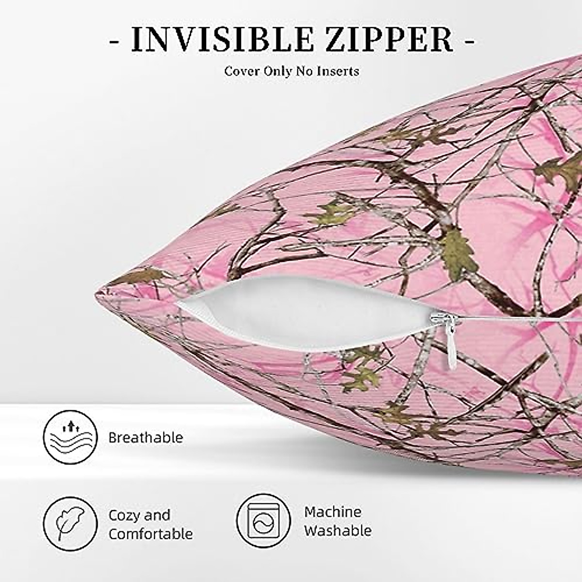 Pink Leaves Camo Throw Pillow Covers Corduroy Pillowcases Soft Square Cushion Case Decorative Cushion Covers for Bedroom Sofa Farmhouse 16"x16"
