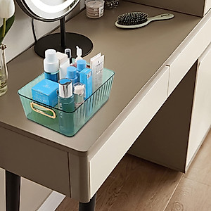 Vcansay Clear Plastic Pantry Organizer Bins, Small Plastic Storage Baskets, Green, 4-Pack