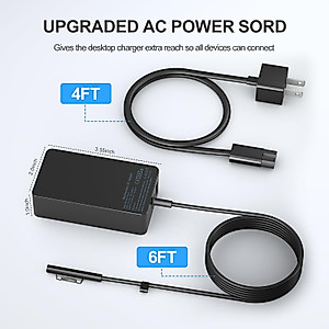 65W Surface Pro Laptop Charger-Microsoft Surface Pro Charger for Windows Surface Laptop 6,5,4,3,2,1,Microsoft Surface Pro10,9,8,7+,7,6,5,4,3,X,Surface Book3,2,1,Surface Go Tablet,Support 44W,36W, 10FT