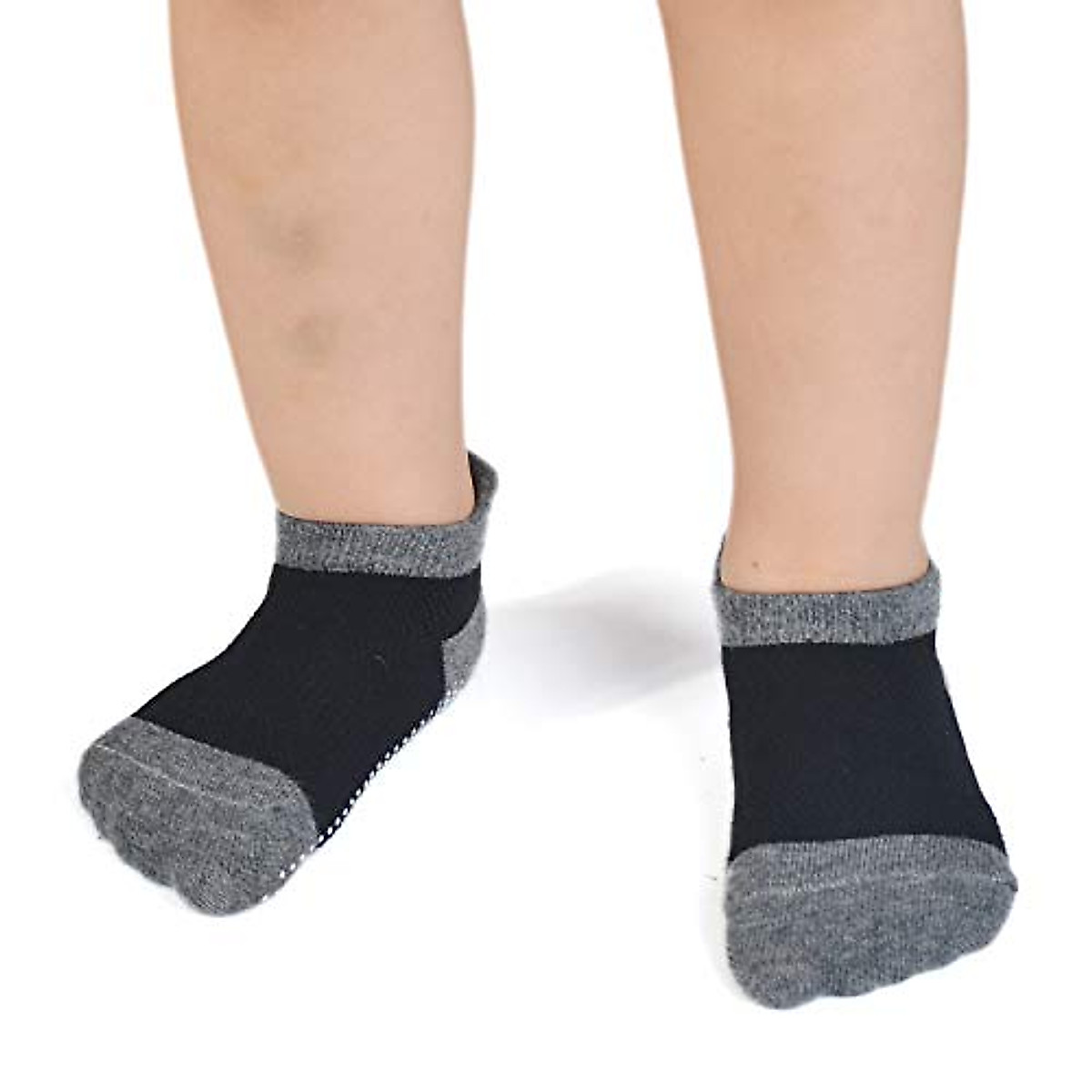 EPEIUS Baby Socks with Grips Cotton Breathable Mesh Infant Girls/Boys Non Slip/Skid Socks for 6-12 Months,12 Pairs Pack,Mixed Color,Black and White and Grey
