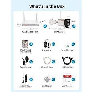 [Dual WiFi&2 Way Audio] Tonton Security Camera System Wireless,10CH 4K NVR with 2TB HDD,8PCS 3MP Outdoor Bullet Floodlight Cameras with PIR Sensor,AI Humanbody Detect,Color Night Vision,White(New)