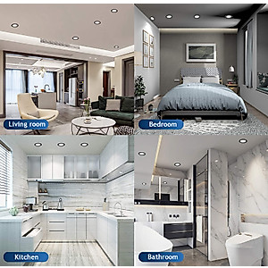 CycevSun 12 Pack Black Recessed Lights, Canless 4 Inch Soffit Wafer Lighting with Junction Box, Dimmable & 2700K 3000K 3500K 4000K 5000K Selectable, 9W, 120Vac, Wet & IC Rated, ETL